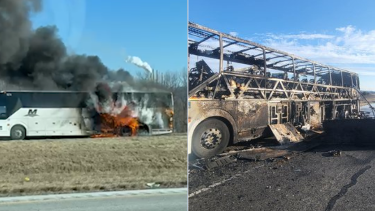VIDEO: Bus carrying IU Indy basketball players catches fire