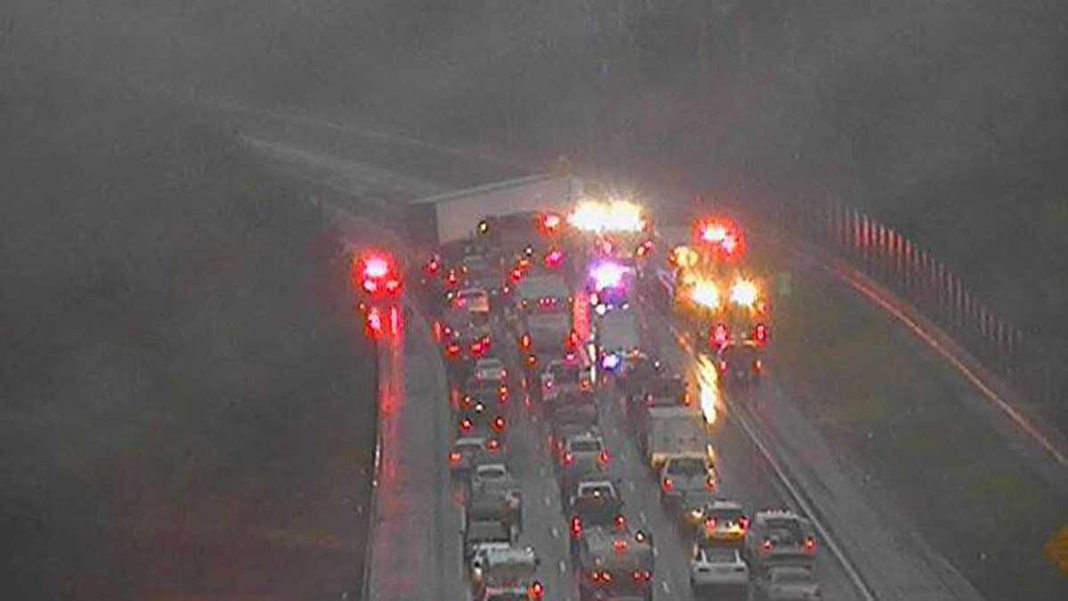Jackknifed tractor-trailer snarls traffic on I-93 South