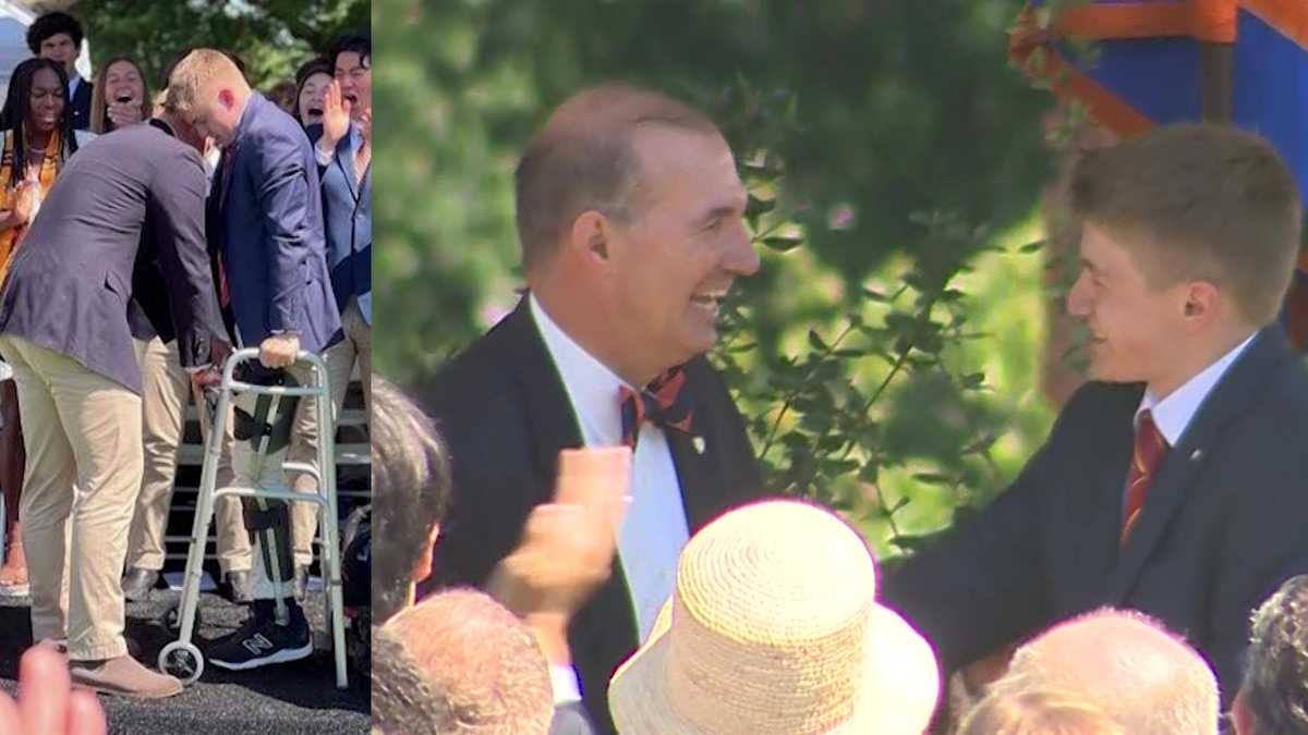 Teen paralyzed by hockey injury walks across graduation stage