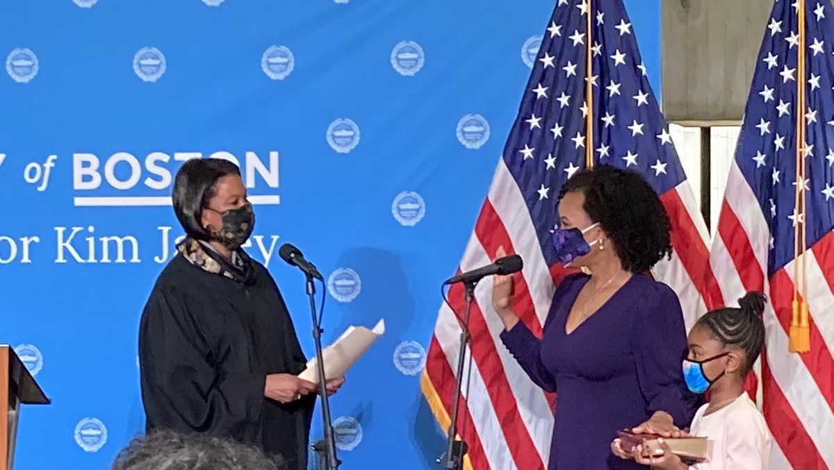 Kim Janey sworn in as first Black, first female mayor of Boston in ...