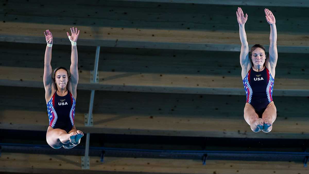 Jessica Parratto competes in women's synchronized diving final