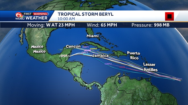 Beryl now forecast to become a major hurricane by Monday