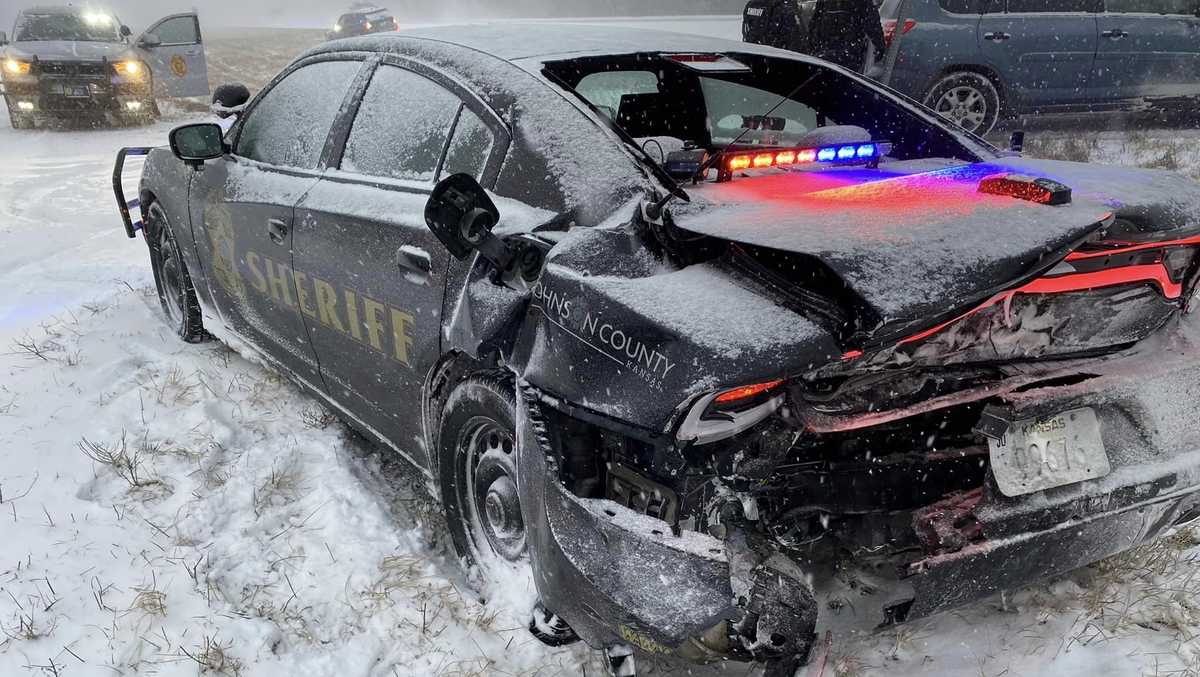 Johnson County, Kansas Sheriff's Office patrol vehicle hit during storm