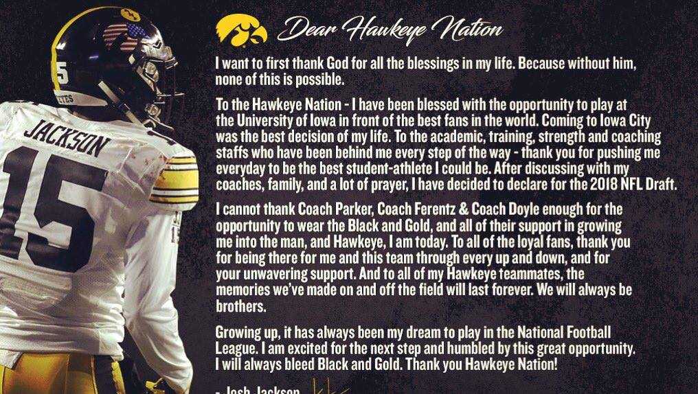 Iowa’s Josh Jackson headed to NFL draft