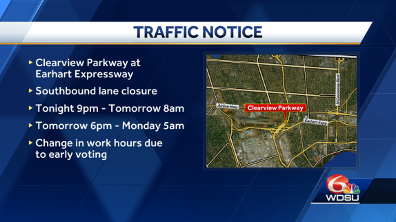 Traffic alert: Closure on SB Clearview Parkway at Earhart Expressway ...