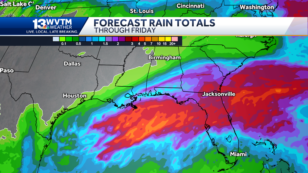 Low pressure system in the Gulf brings rain to Alabama