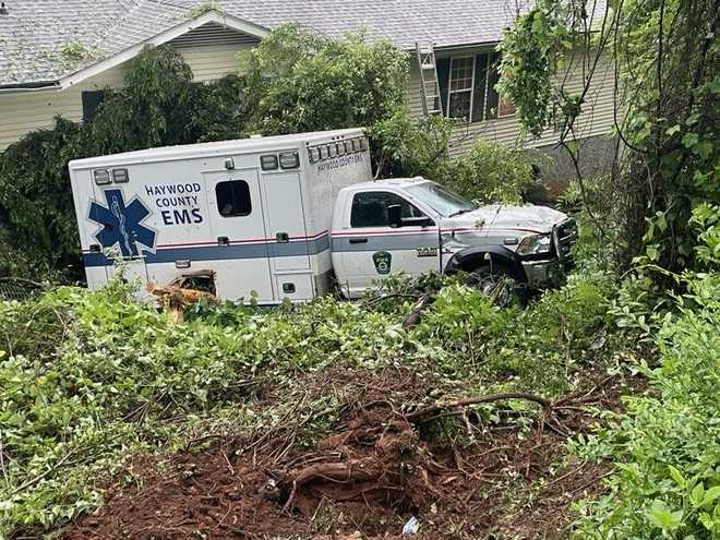 North Carolina: Ambulance rolls down embankment