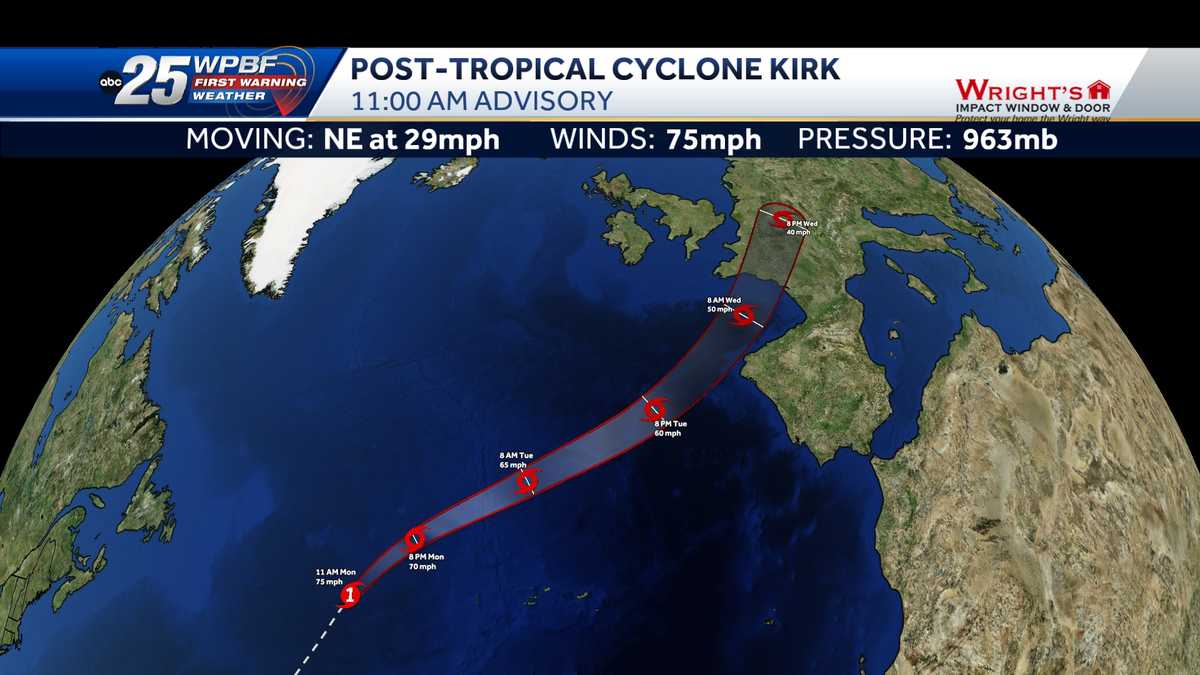 Tracking Post-Tropical Cyclone Kirk: Computer models and maps