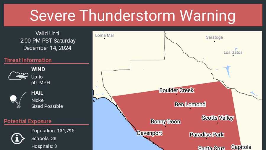 Severe thunderstorm warning issued for Santa Cruz County