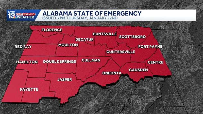 'State of Emergency' issued for Alabama during winter storm