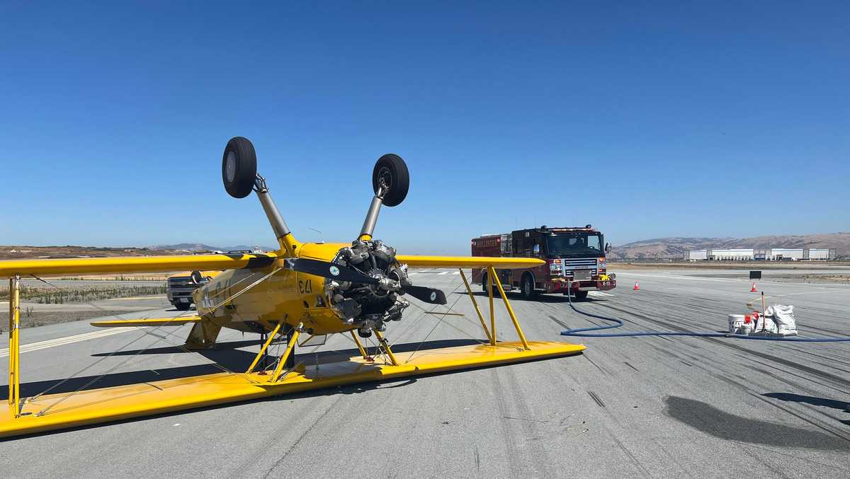 Plane flips over in Hollister