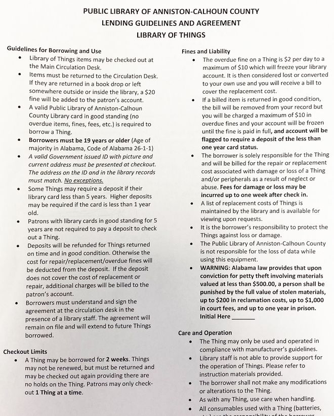 Anniston's public library allows visitors to check out more than books