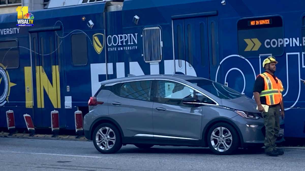 Light Rail train, vehicle crash at Howard & Lombard streets