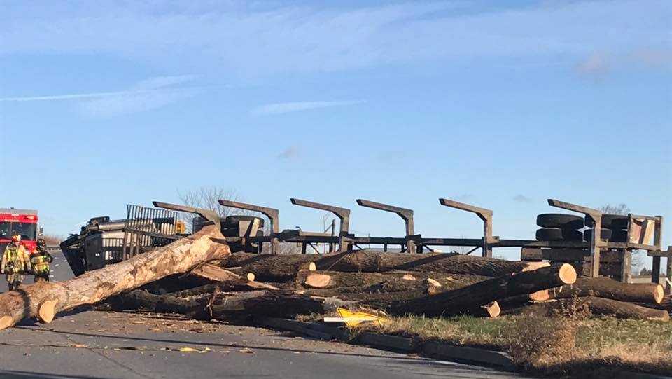 Log truck loses load near Route 30 on-ramp