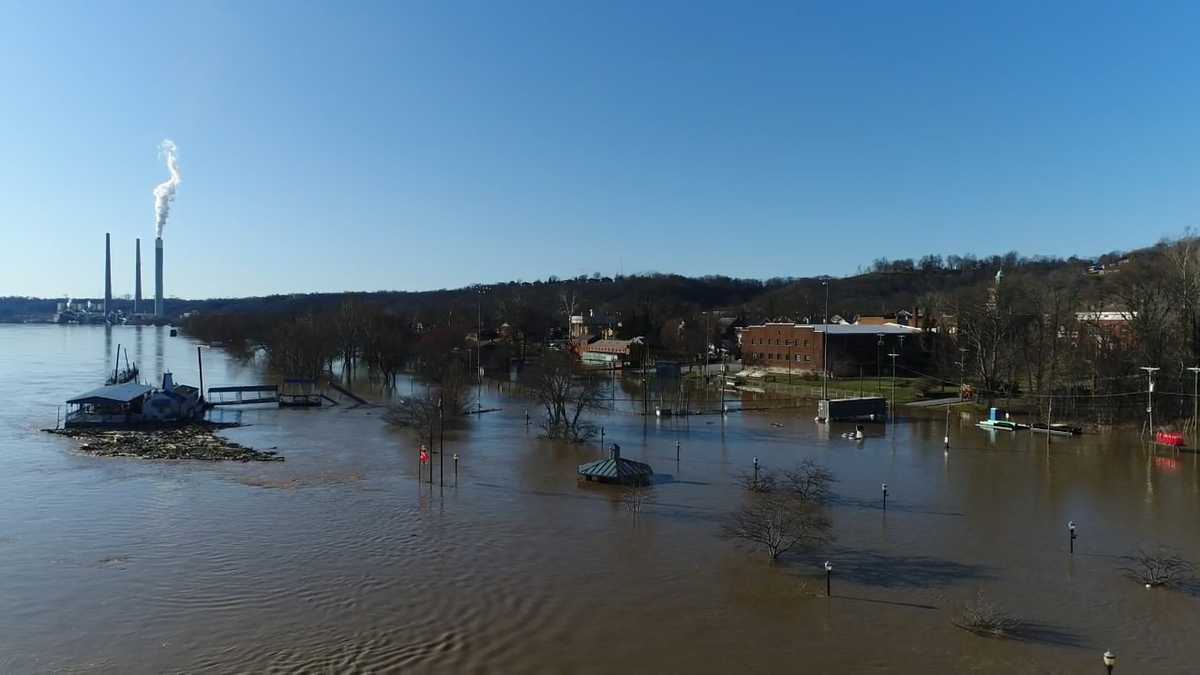 Widespread flood damage in Madison, Indiana