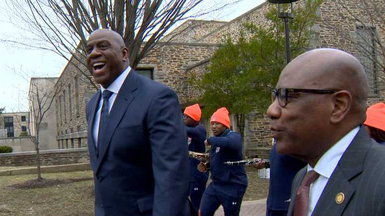 Magic Johnson surprises students during visit to Morgan State