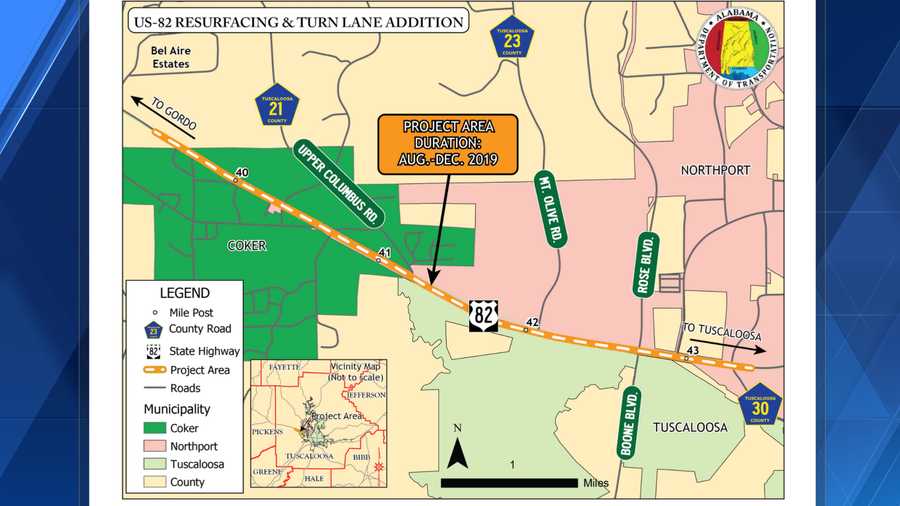 Portions of US-82 resurfaced, added turn lanes