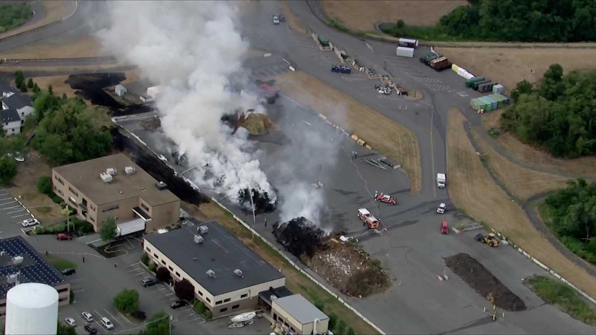 Firefighters battle fire inside Marblehead, Massachusetts transfer station