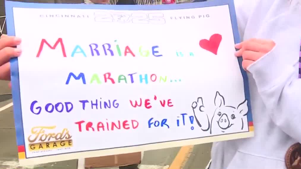 'Marriage is a marathon': New bride runs 2025 Flying Pig Marathon 2 ...