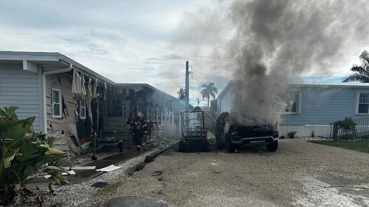 Powerline falls after vehicle and golf cart catch fire in St. James City