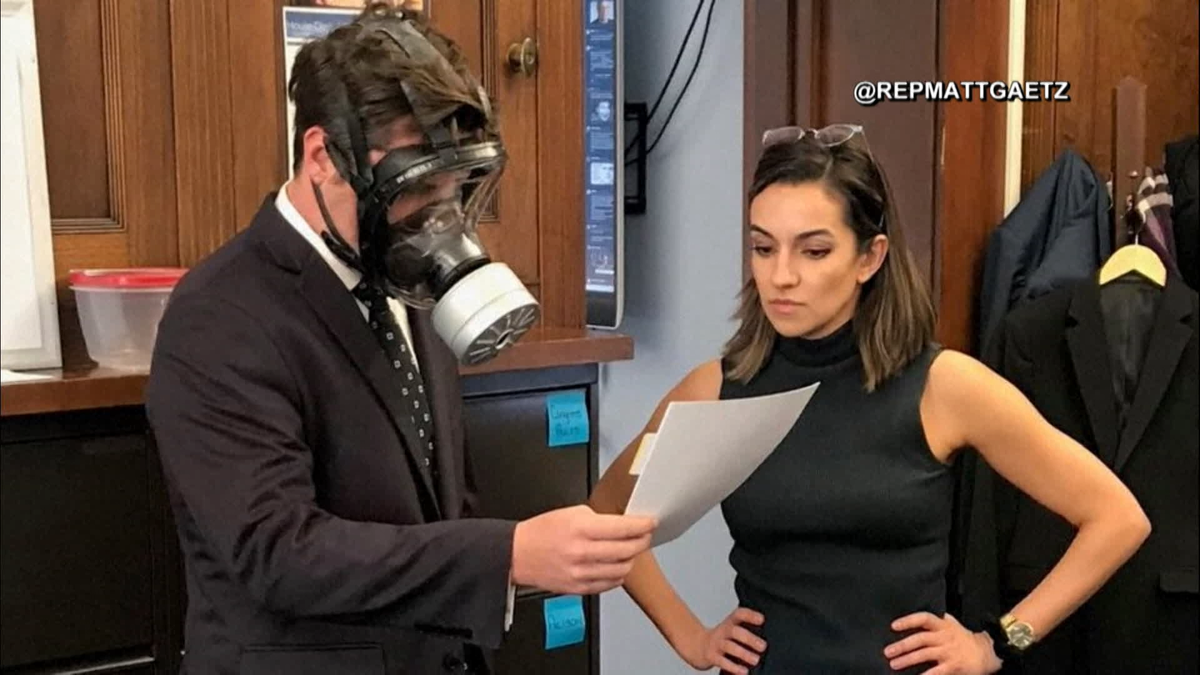 Rep. Matt Gaetz wears gas mask on House floor