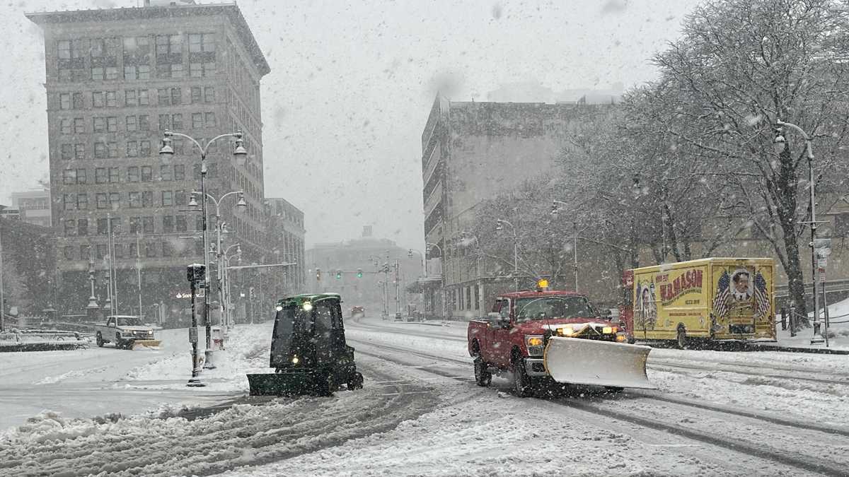 Heavy, wet snow covers streets in Worcester