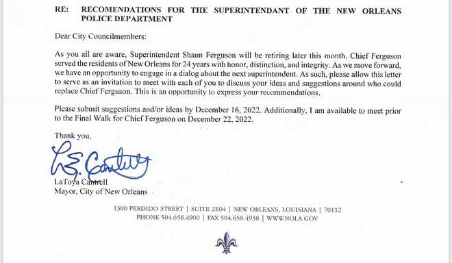 New Orleans council NOPD superintendent mayor letter