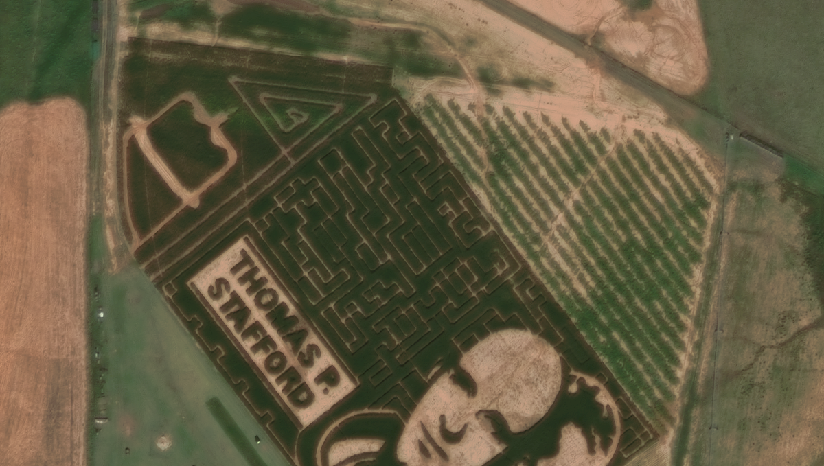 Corn maze honoring Oklahoma astronaut photographed from space