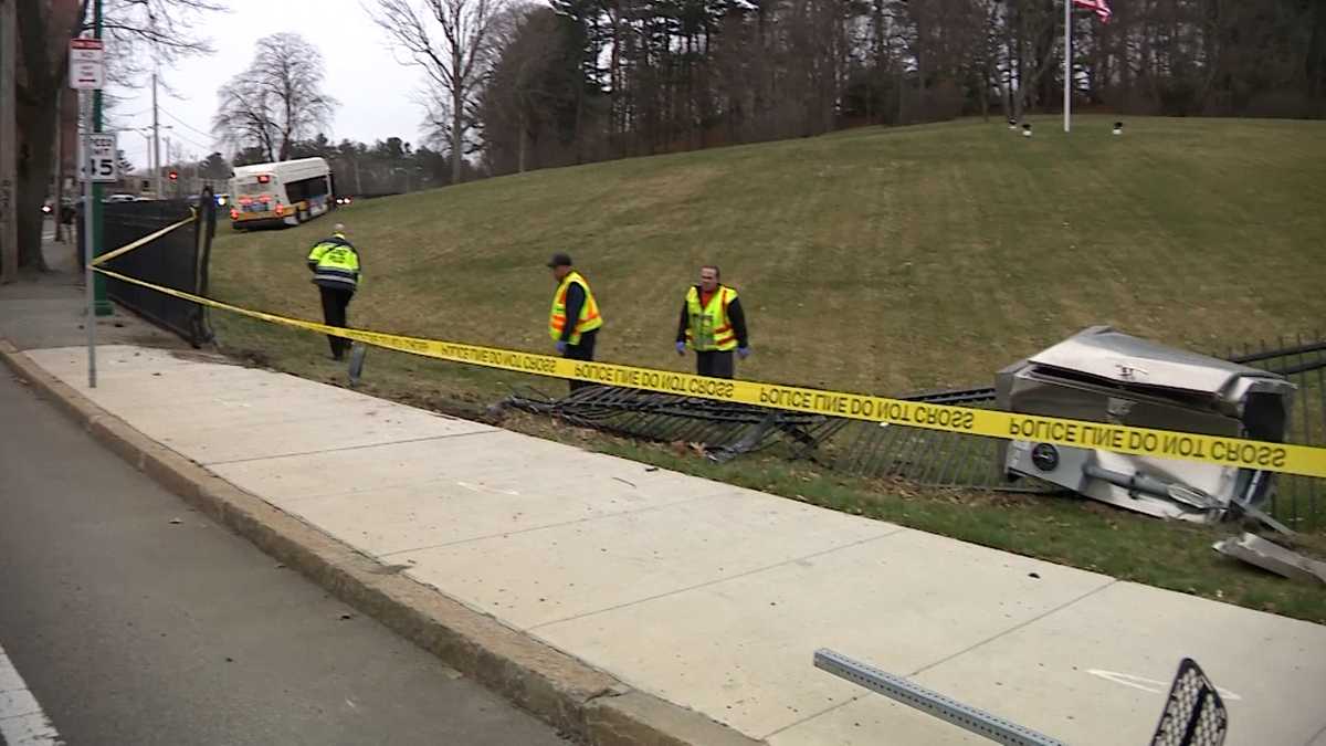 6 injured in crash that sent MBTA bus through fence, into Boston cemetery