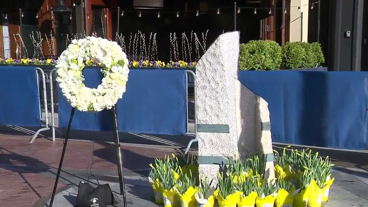 One Boston Day: Memorials on Boylston St. before Boston Marathon