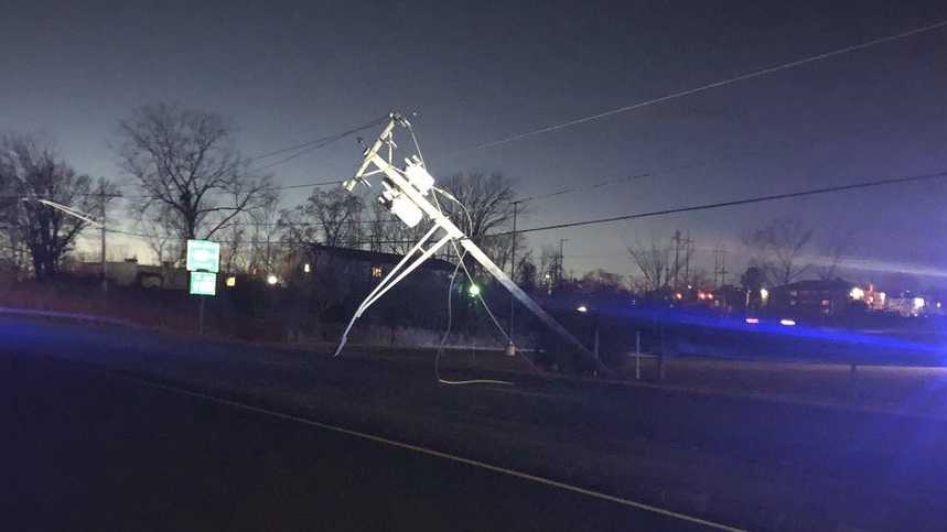 Power restored after multiple utility poles fall in wind