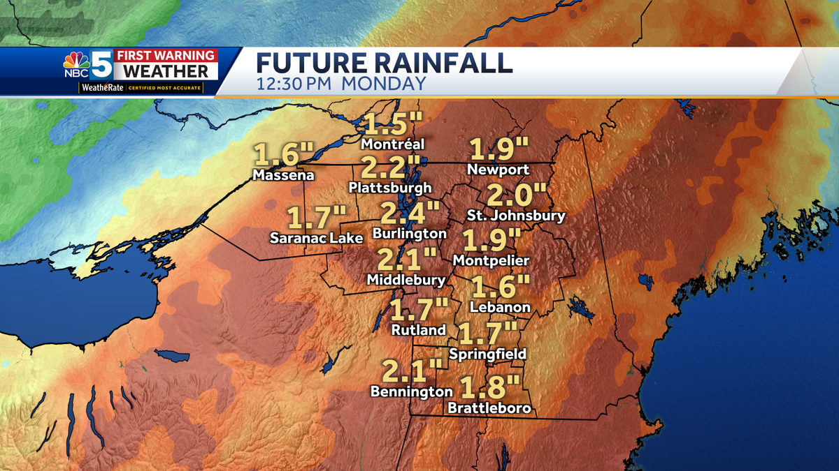 Heavy rain, minor flooding possible in Vermont, New York Sunday