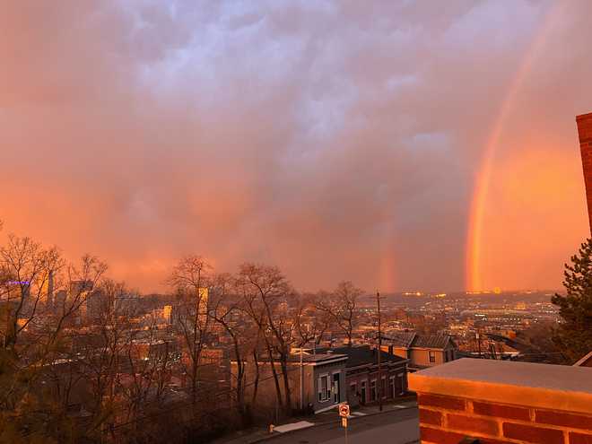 Did you see it? Incredible sunrise, double rainbow dazzles Cincinnati sky