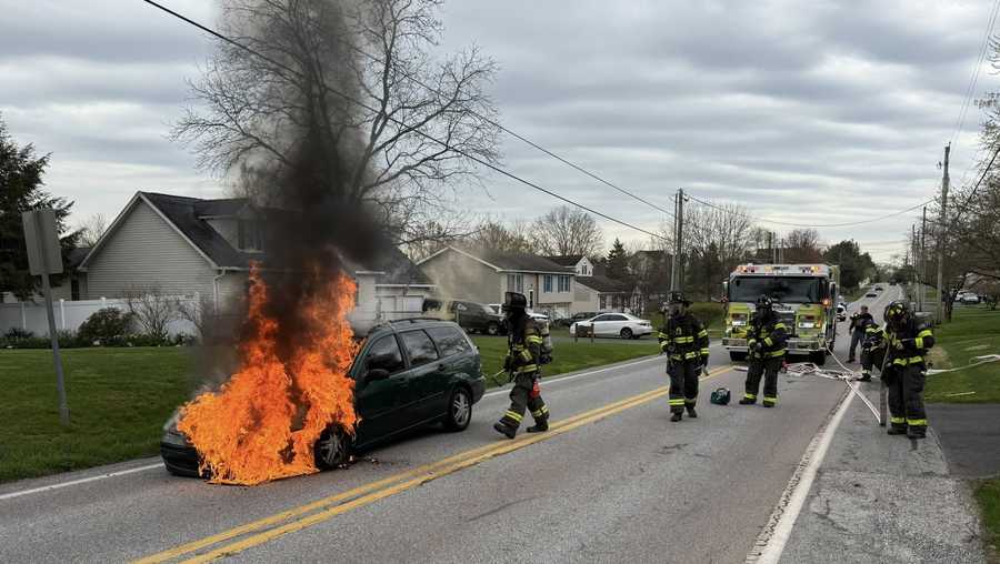 Minivan bursts into flames in Adams County, Pa.
