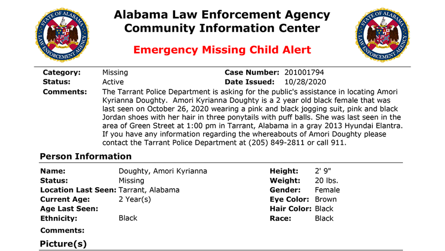 Emergency Missing Child Alert issued for Tarrant toddler