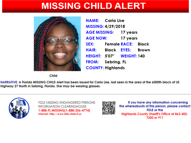 Florida missing child alert issued for 17-year-old Carla Lise