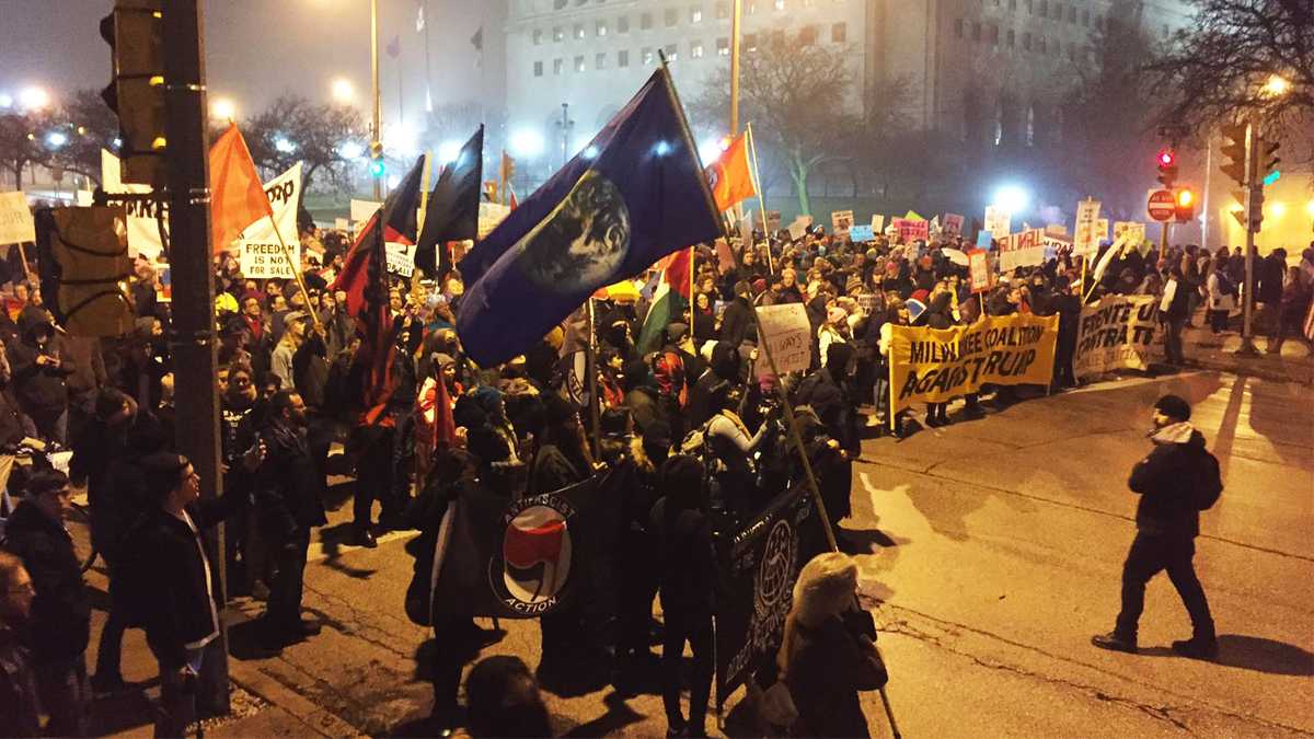 Hundreds of anti-Trump protesters march through downtown Milwaukee