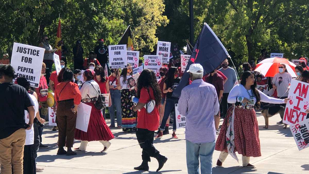 Dozens rally for missing and murdered Indigenous women at Tiguex Park
