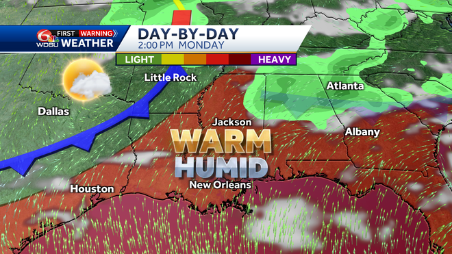 New Orleans Louisiana weather forecast high temp rain chances