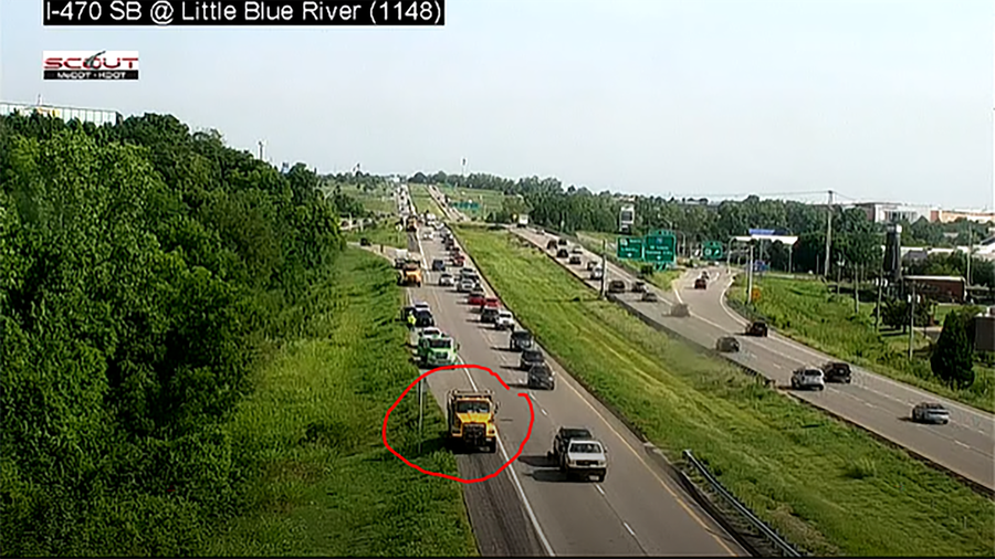 Worker taken to hospital after motorist strikes MoDOT truck on I-470