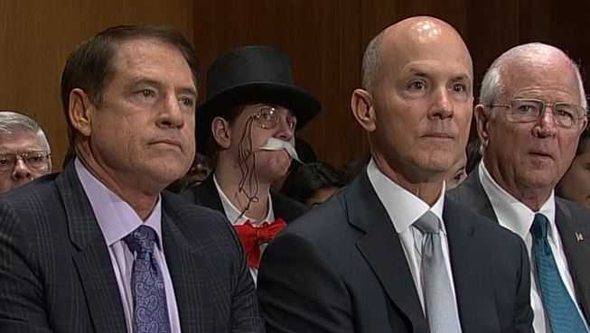 Monopoly Man photobombs Senate hearing