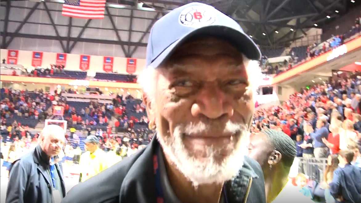 Morgan Freeman reacts to the Rebels blowout win over MSU