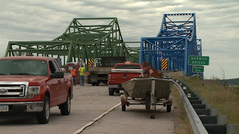 The Mormon Bridge is going blue