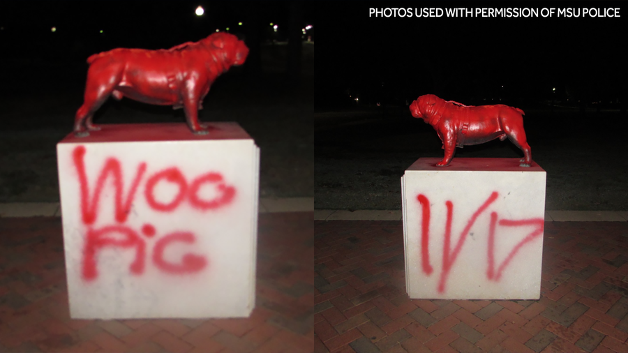 Police: Arkansas men accused of defacing MSU bulldog statue