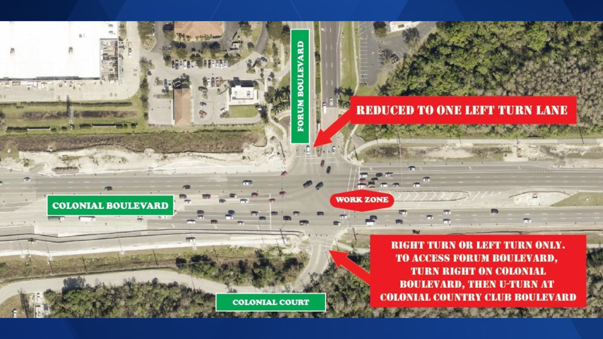 Lanes affected on Colonial Boulevard as final U-turn configuration ...