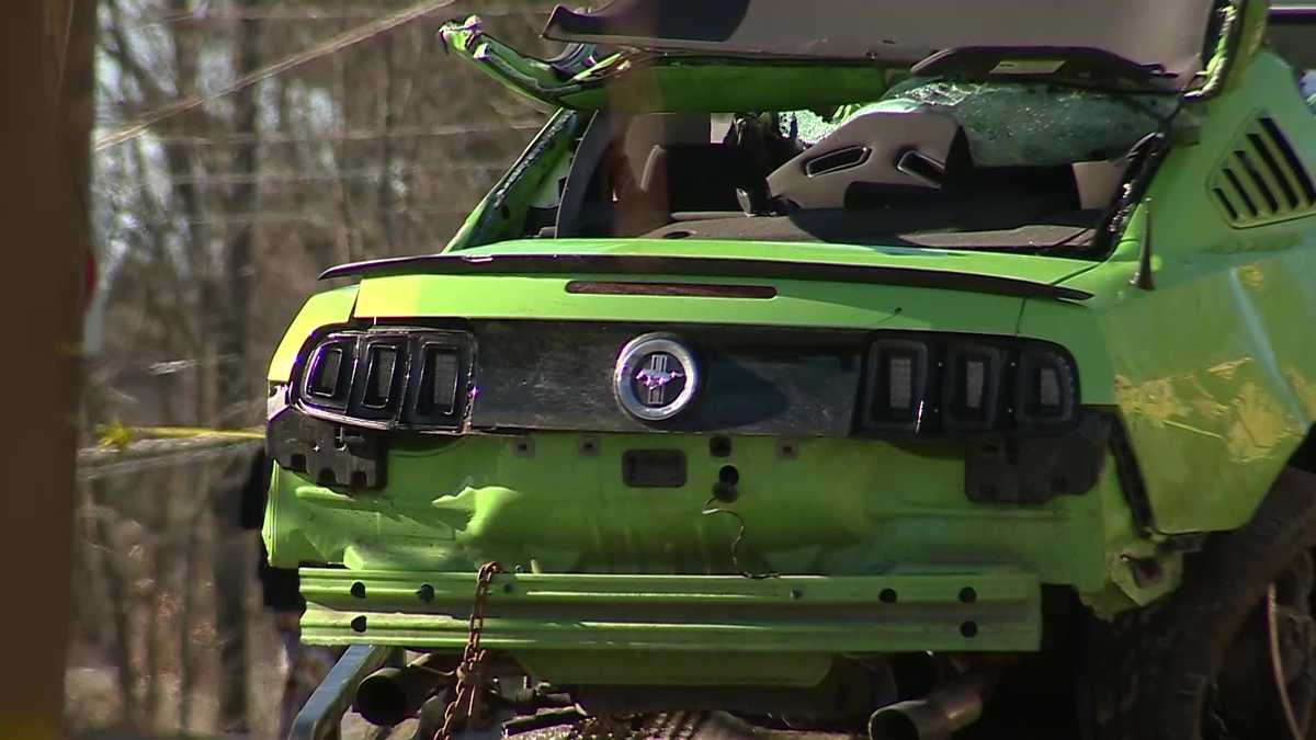 Mustang left mangled after violent crash on Dracut/Lowell line