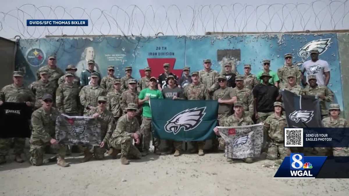 Eagles fans celebrating Super Bowl in the National Guard
