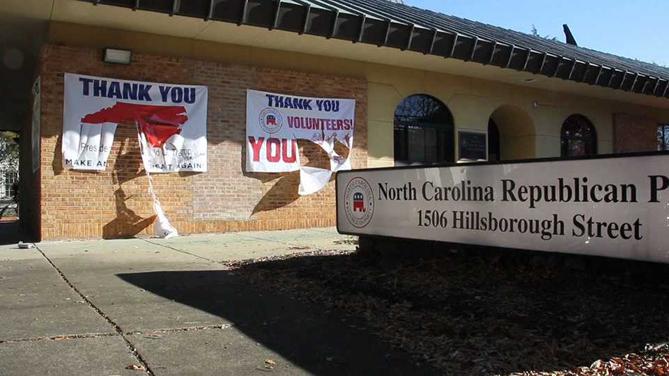 Police investigating damage to banners at NC GOP headquarters