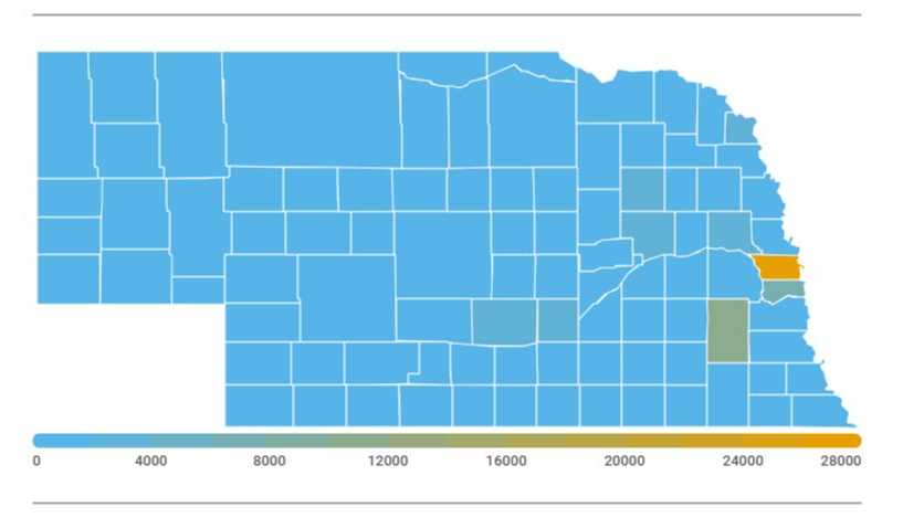 Maps of Nebraska, Iowa show the number of coronavirus cases county-by ...