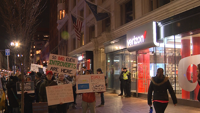 Dozens protest plan to scrap net neutrality rules